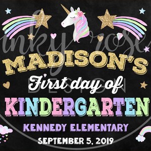 Unicorn First Day of Kindergarten Sign PRINTABLE, Back to School Sign ...