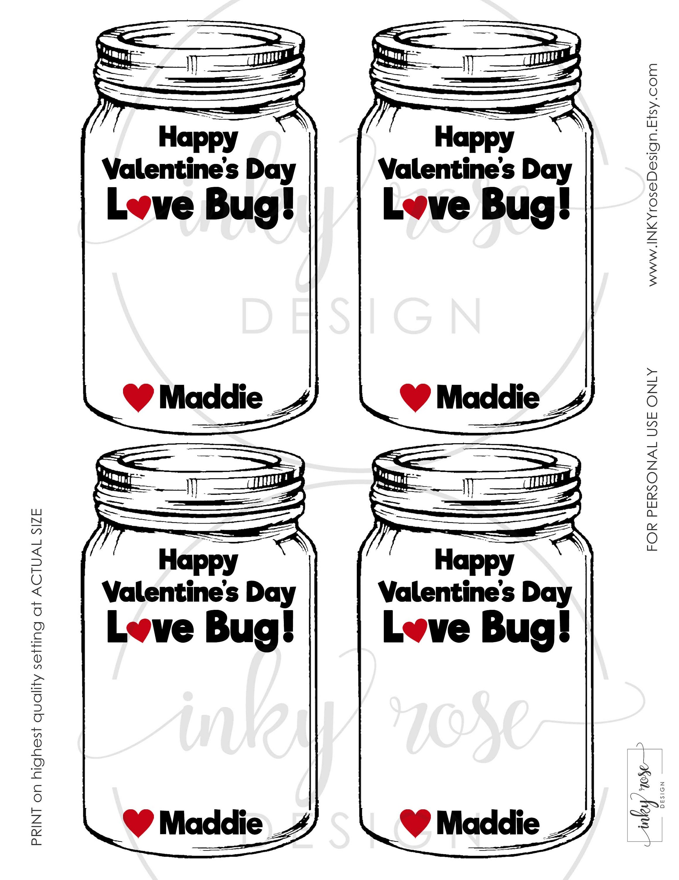 Valentine Bug Jar Template Jlong Valentine's Day Greeting Cards, Love