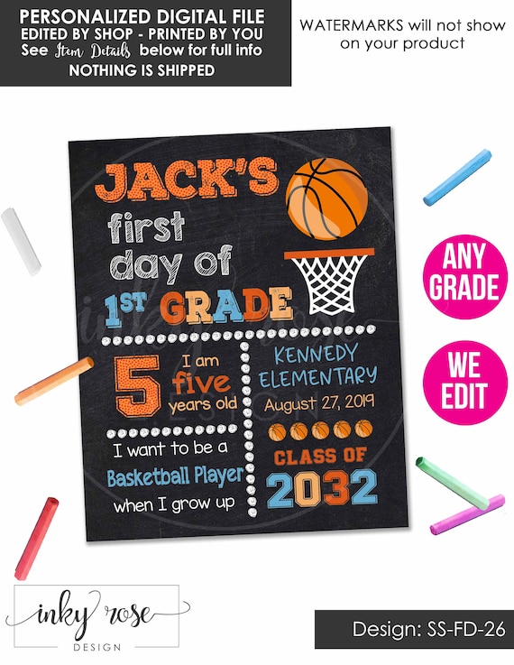 Basketball First Day of School Chalkboard Sign PRINTABLE | Etsy