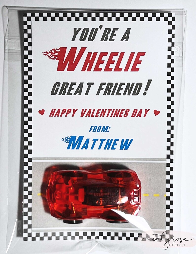 Wheelie Valentines Day Cards PRINTED Race Car Valentine's - Etsy