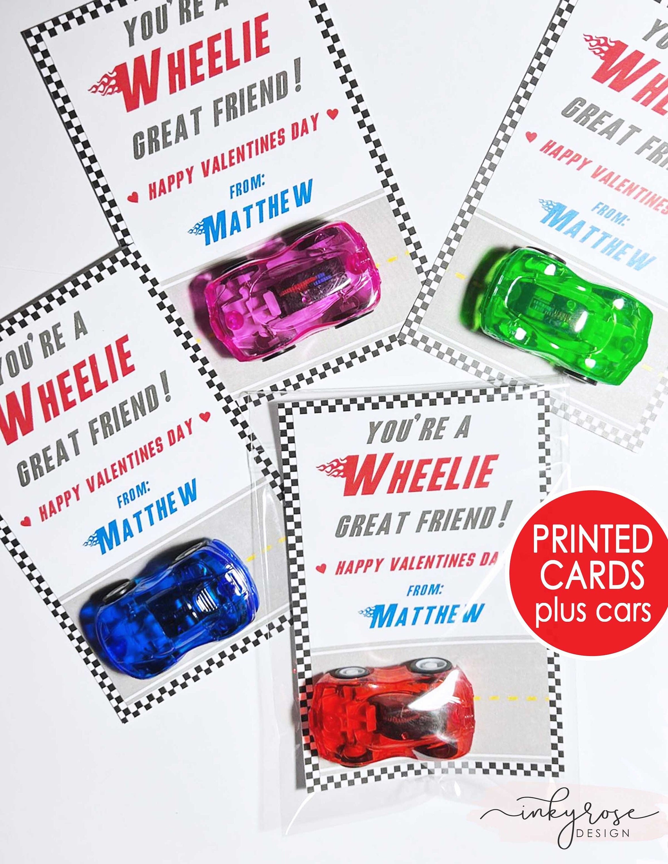 Wheelie Valentines Day Cards PRINTED Race Car Valentine's - Etsy