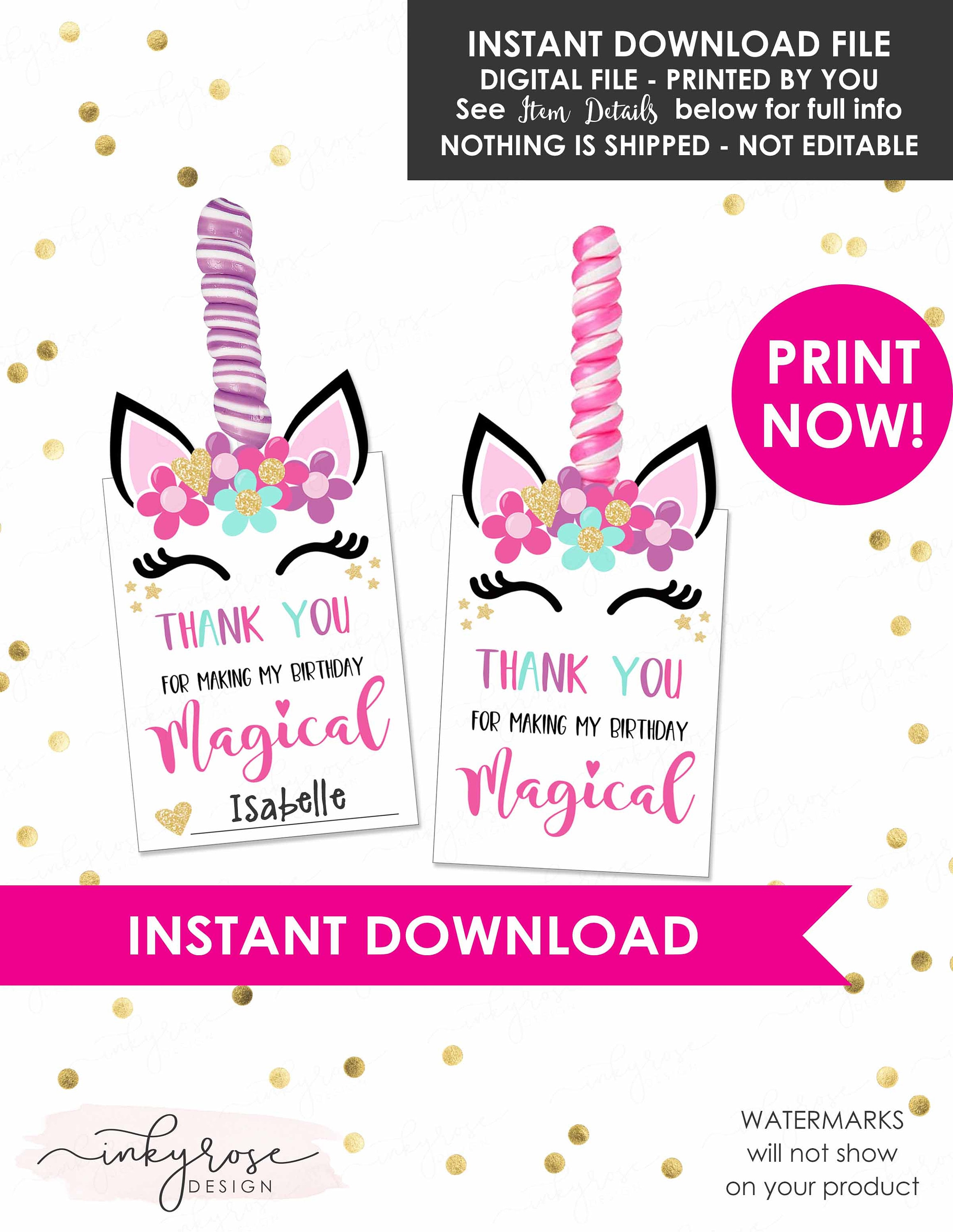 Unicorn Party Favors PRINTABLE Unicorn Lollipop Holder - Etsy