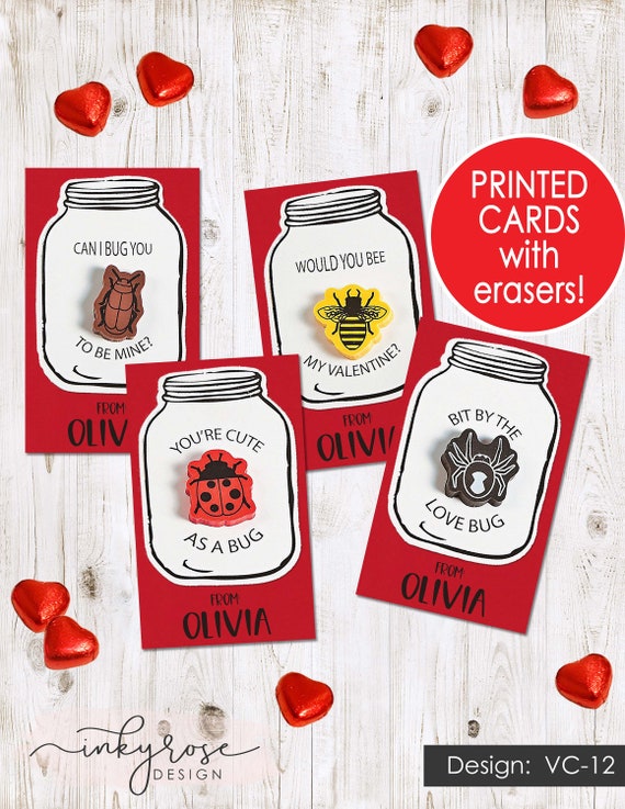 Love Bug Valentines With Erasers PRINTED Bug Eraser - Etsy