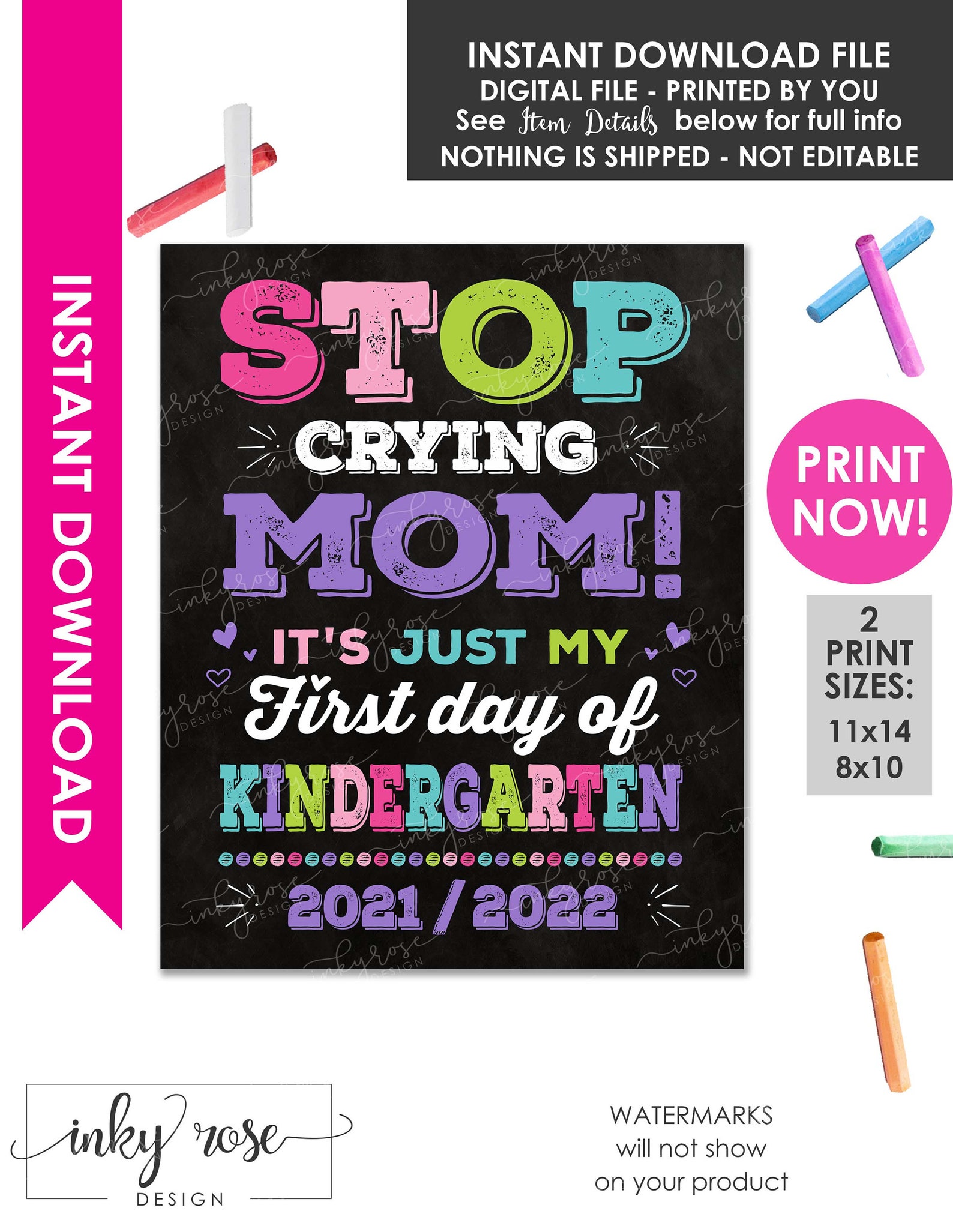 Stop Crying Mom Sign First Day of Kindergarten PRINTABLE | Etsy