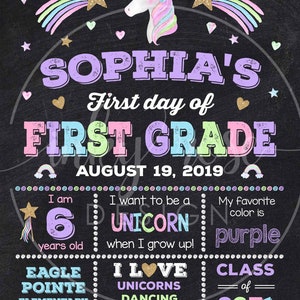 Unicorn First Day of 1st Grade Sign PRINTABLE, Back to School Sign, 1st ...
