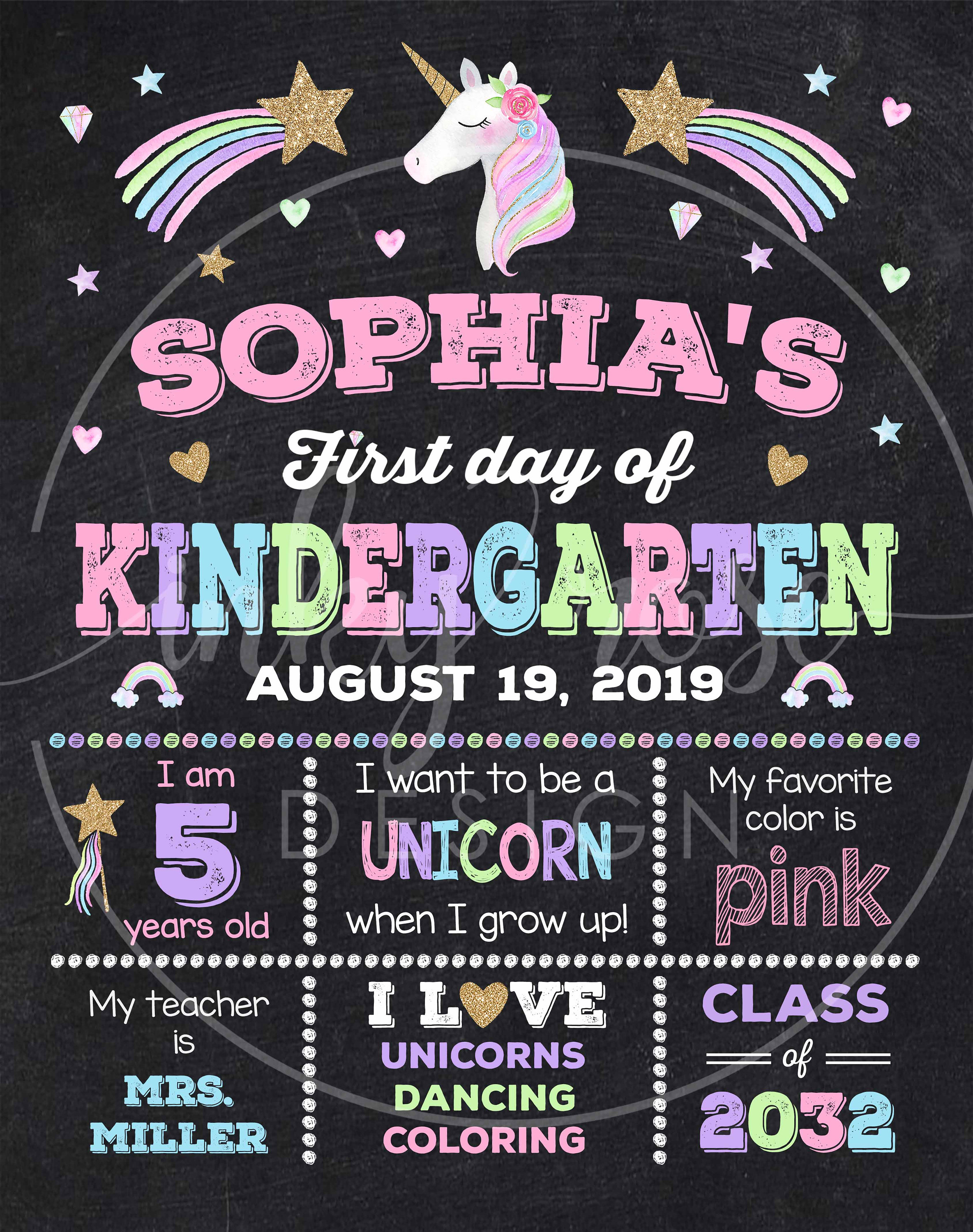 Unicorn First Day of School Sign PRINTABLE, Back to School Sign, 1st ...