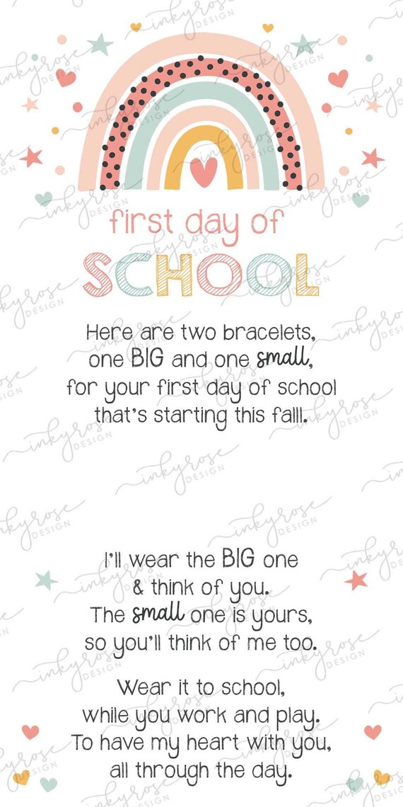 First Day of School Bracelet PRINTABLE Instant Download Back - Etsy
