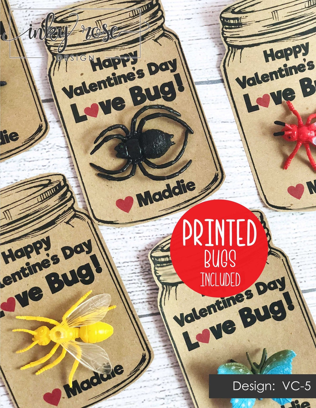 Love Bug Valentine Cards, PRINTED Bug Valentines Card for Kids, Toy ...