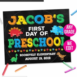 Dinosaur First Day of Preschool Chalkboard Sign PRINTABLE, 1st Day of ...