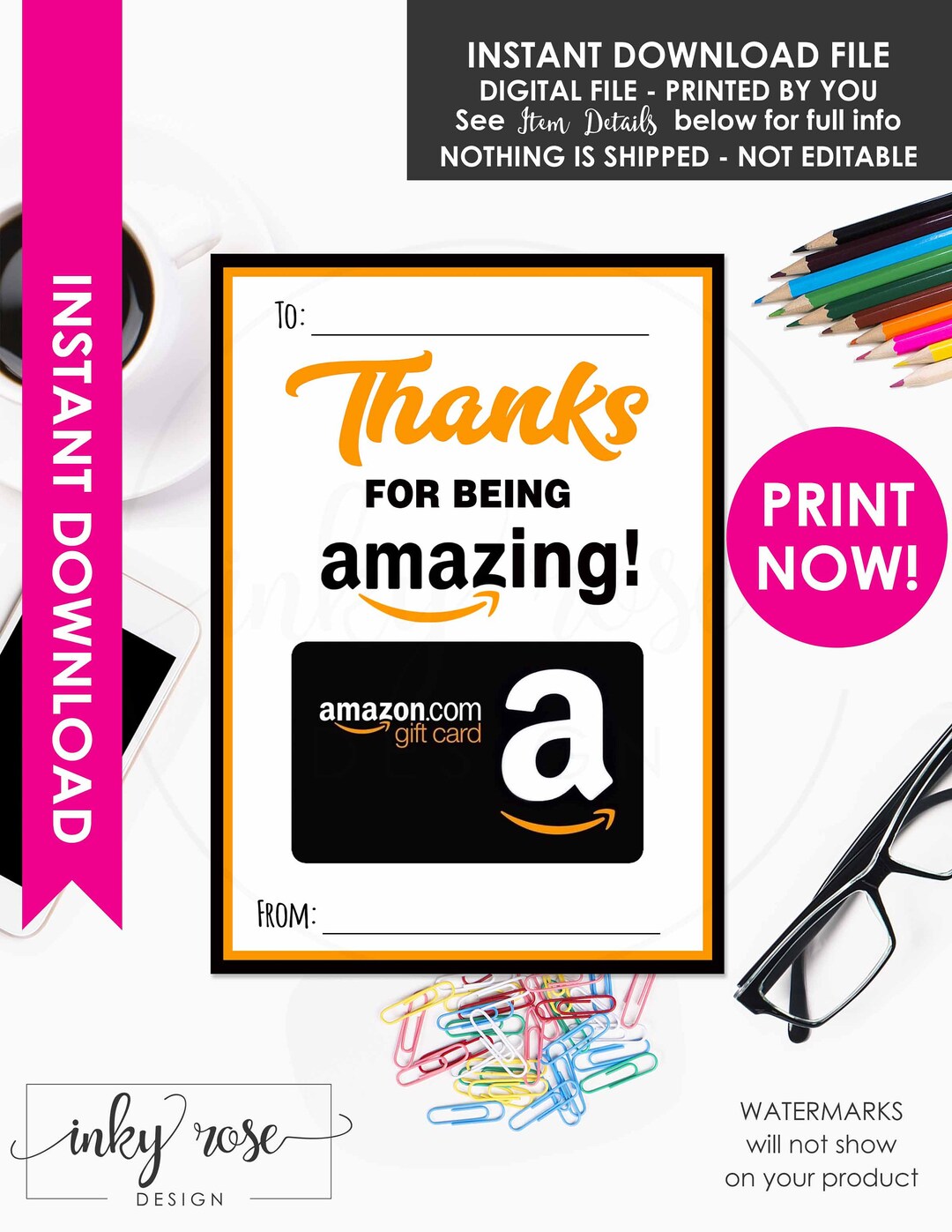 Amazon Gift Card Holder PRINTABLE Teacher Appreciation Gift Card Holder ...