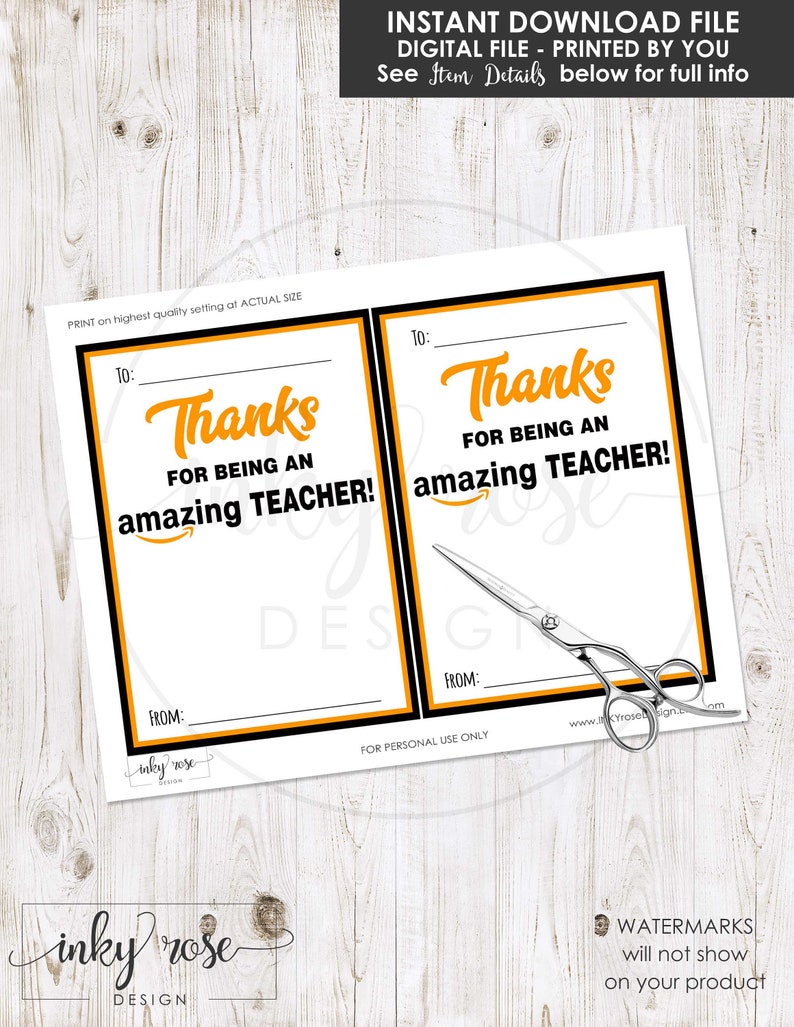 Amazon Gift Card Holder PRINTABLE Teacher Appreciation Gift | Etsy