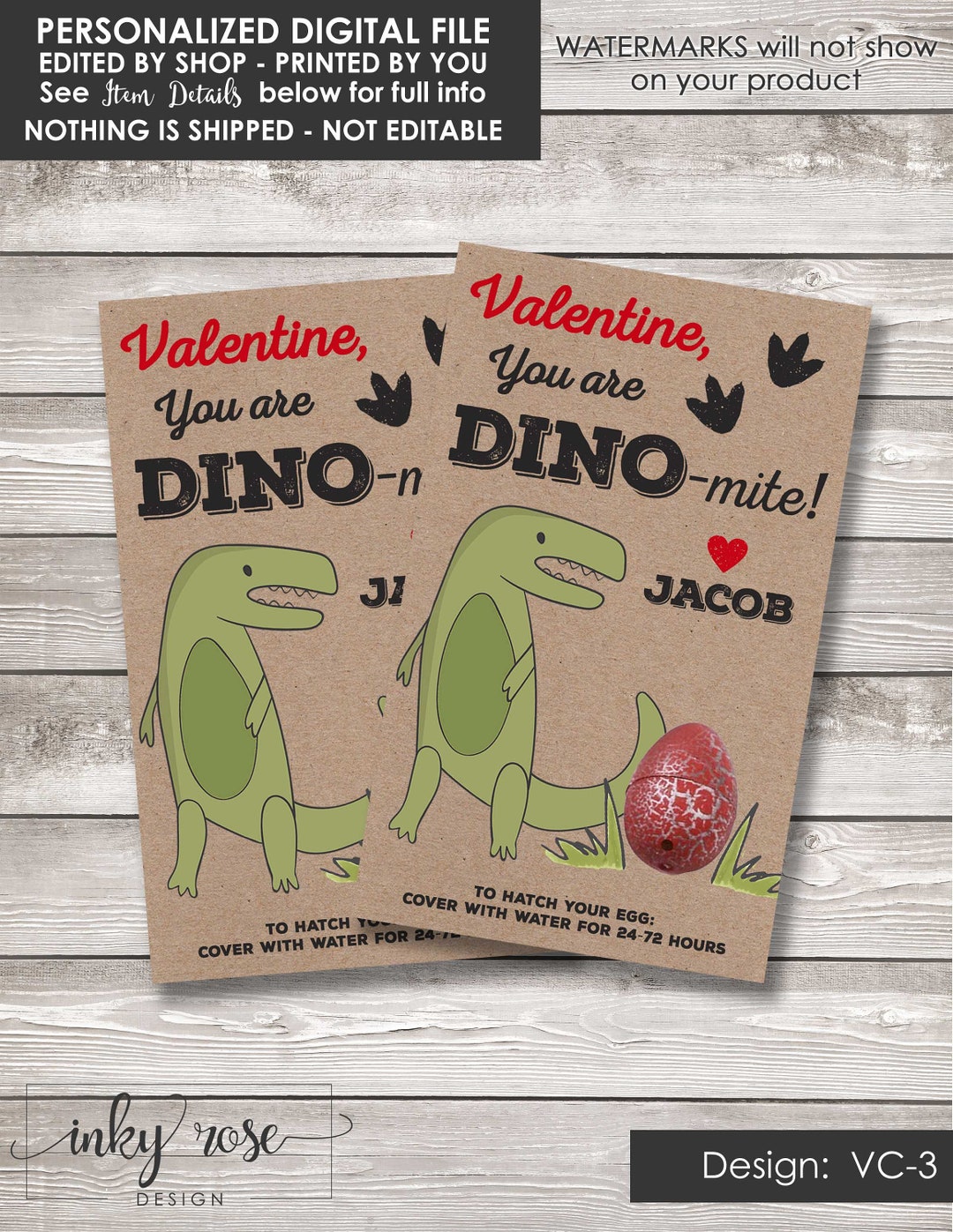 Dinosaur Valentine Card PRINTABLE Dinomite Dinosaur Valentines for Boys ...
