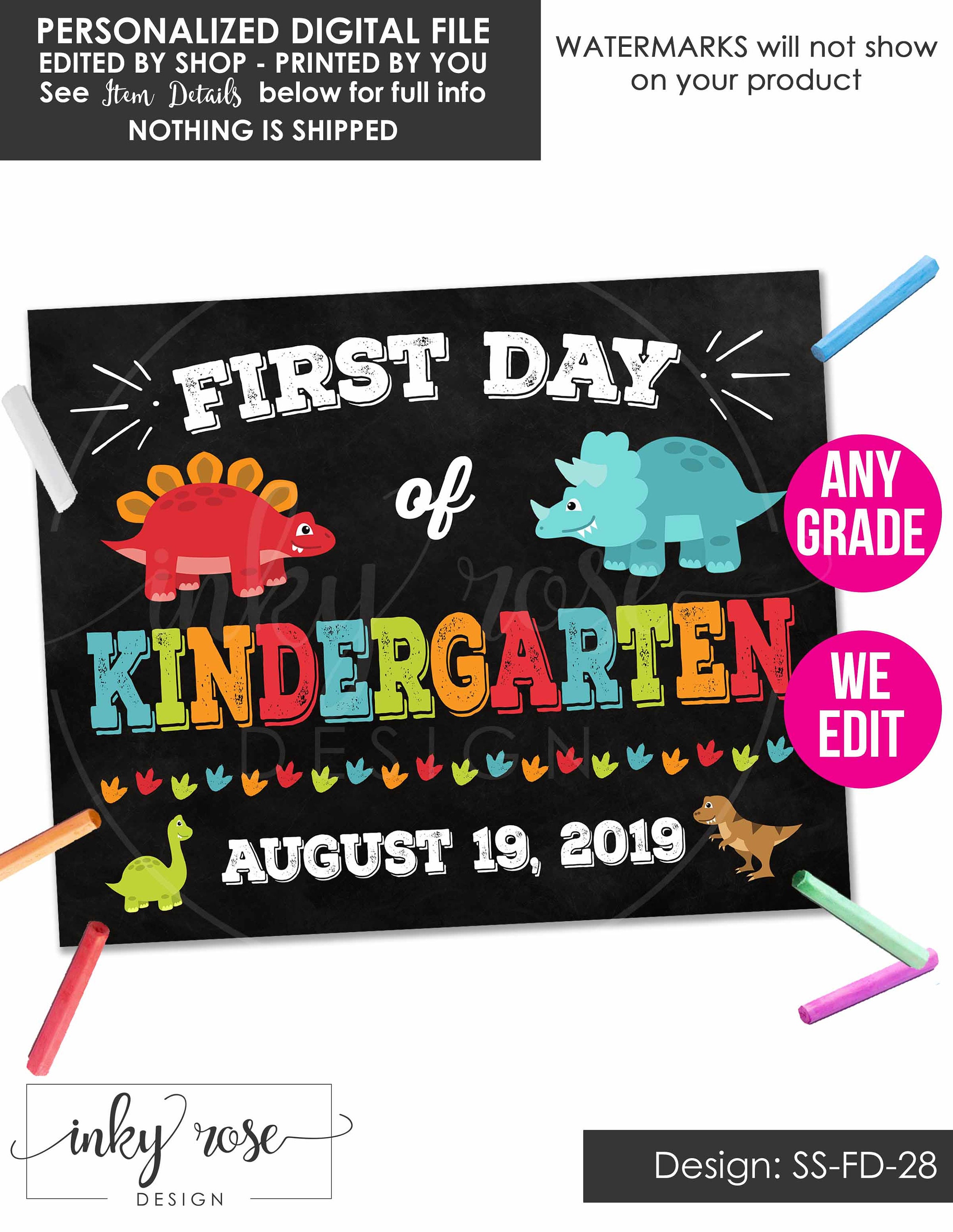 First Day of School Sign Dinosaur PRINTABLE - Etsy