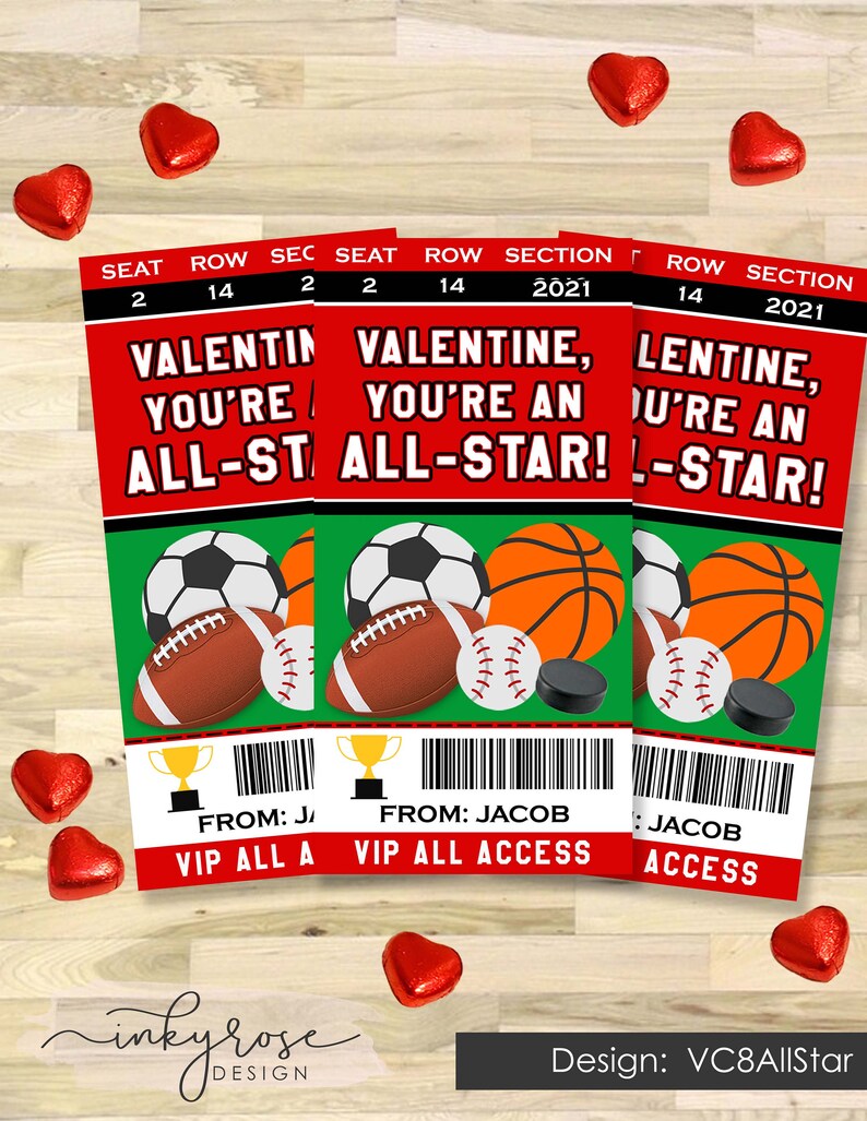 Sports Valentines Cards Personalized Kids Valentine's Day | Etsy