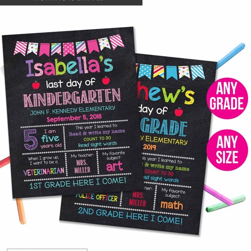 Last Day of School Sign Chalkboard Template Girl Instant - Etsy