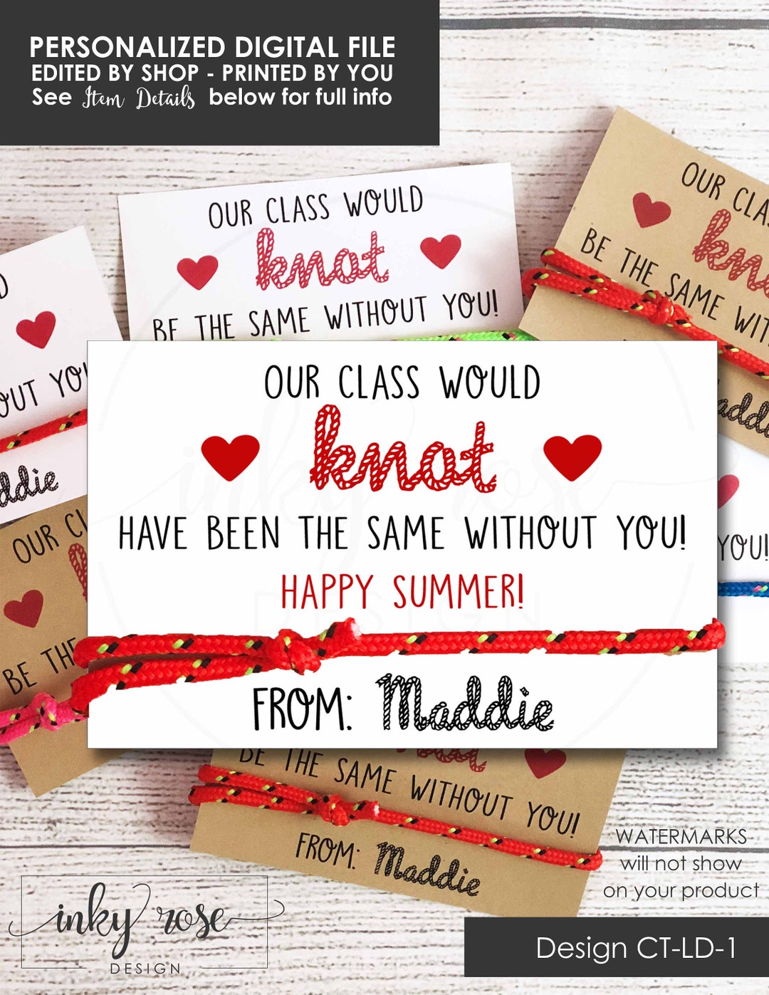 End of School Year Gifts for Kids PRINTABLE Friendship Bracelet Knot ...