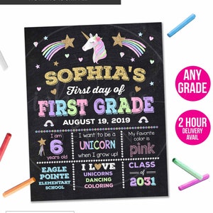 Unicorn First Day of 1st Grade Sign PRINTABLE, Back to School Sign, 1st ...