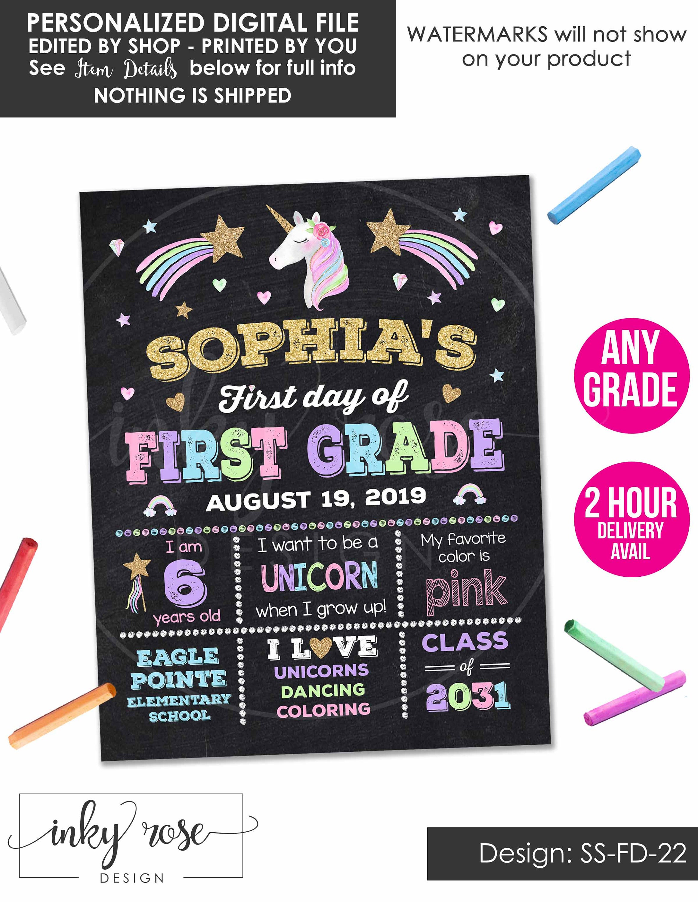 Unicorn First Day of 1st Grade Sign PRINTABLE Back to School - Etsy