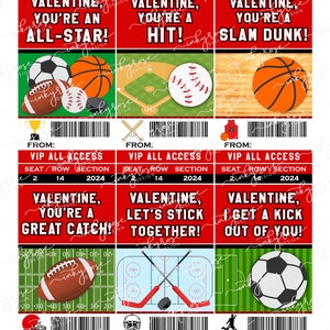 Sports Valentines Cards INSTANT DOWNLOAD, Personalized Kids Valentine's ...
