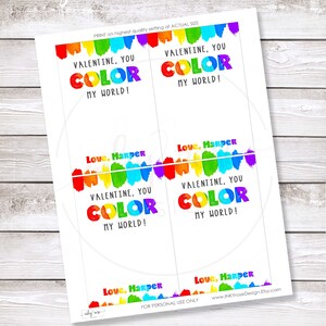 Valentine Cards for Kids, PRINTABLE Color My World Valentines ...