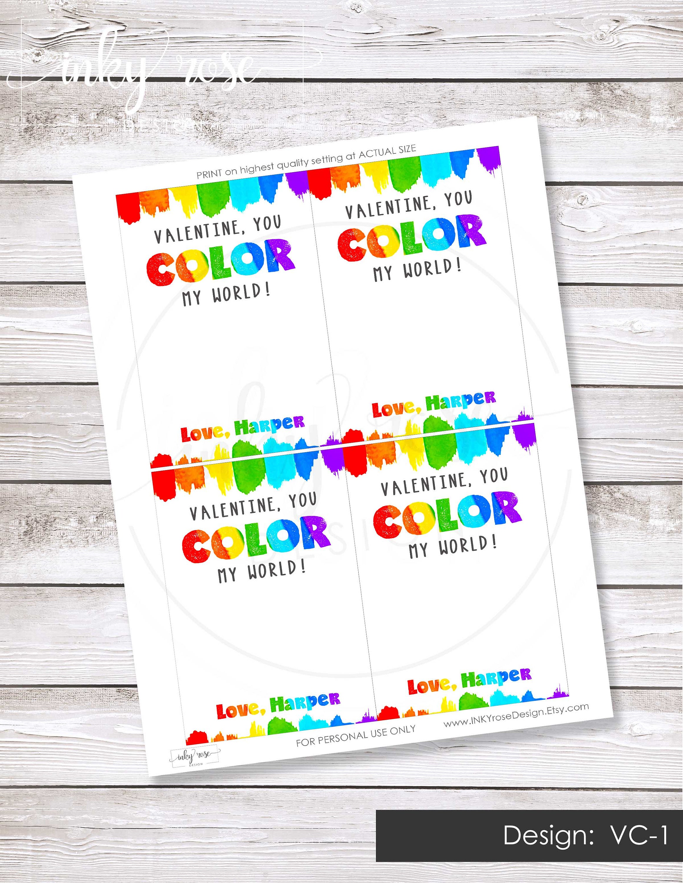 Valentine Cards for Kids PRINTABLE Color My World Valentines | Etsy