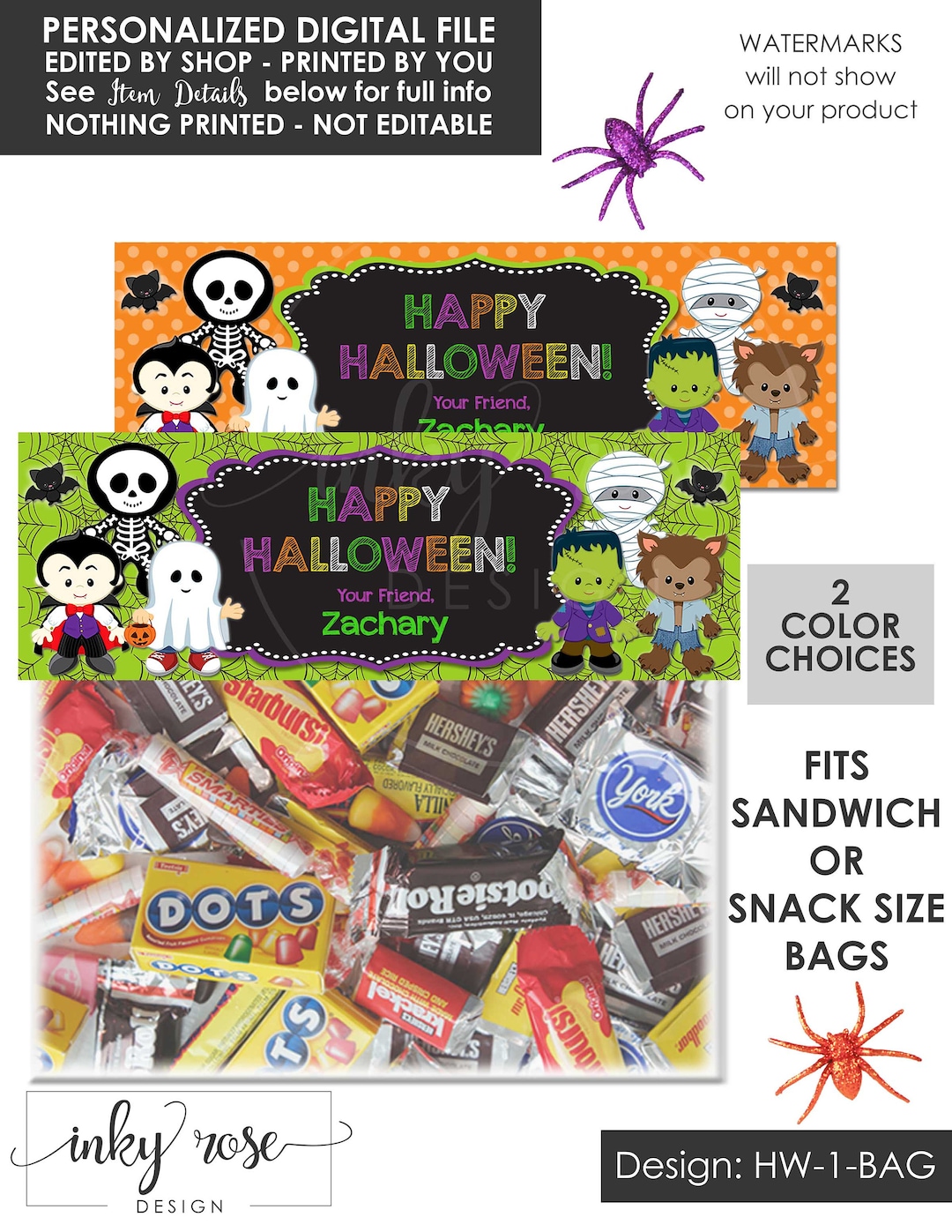 Halloween Treat Bag Toppers PRINTABLE Halloween Birthday Party Favors ...