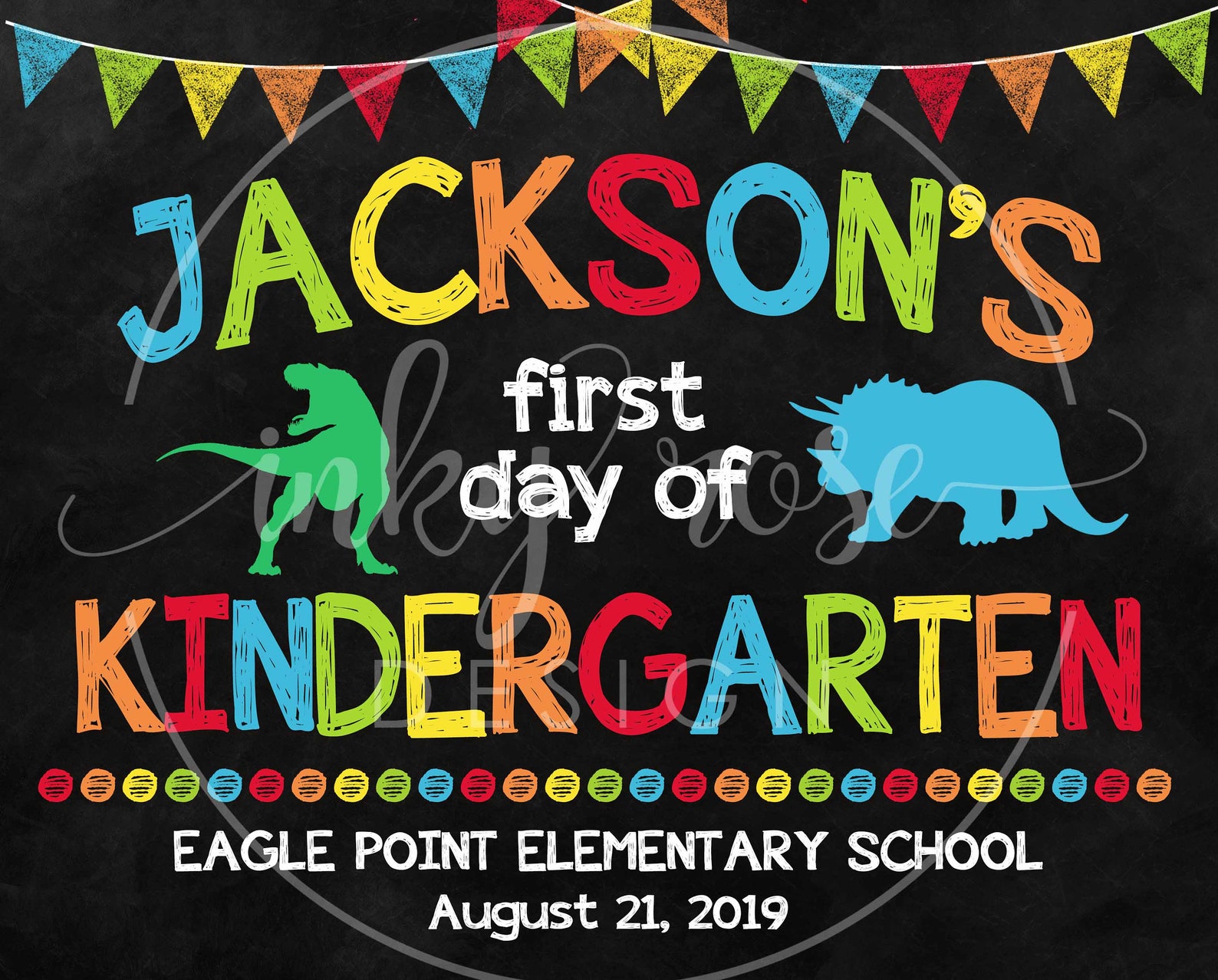 Dinosaur First Day of Kindergarten Chalkboard Sign PRINTABLE | Etsy