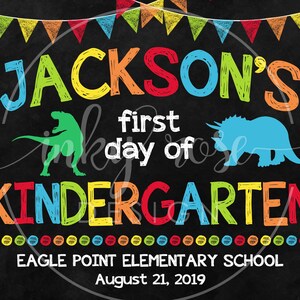 Dinosaur First Day of Kindergarten Chalkboard Sign PRINTABLE, 1st Day ...