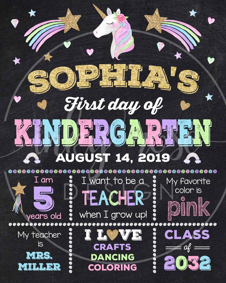 Unicorn First Day of Kindergarten Sign PRINTABLE Back to | Etsy