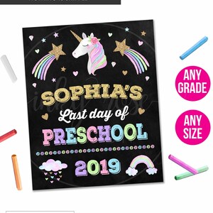 Unicorn Last Day of Preschool Sign PRINTABLE Unicorn End of - Etsy