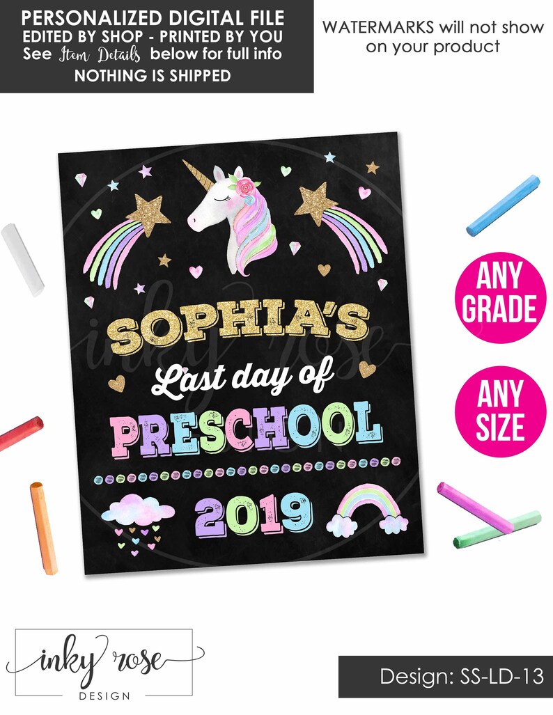 Unicorn Last Day of Preschool Sign PRINTABLE Unicorn End of - Etsy