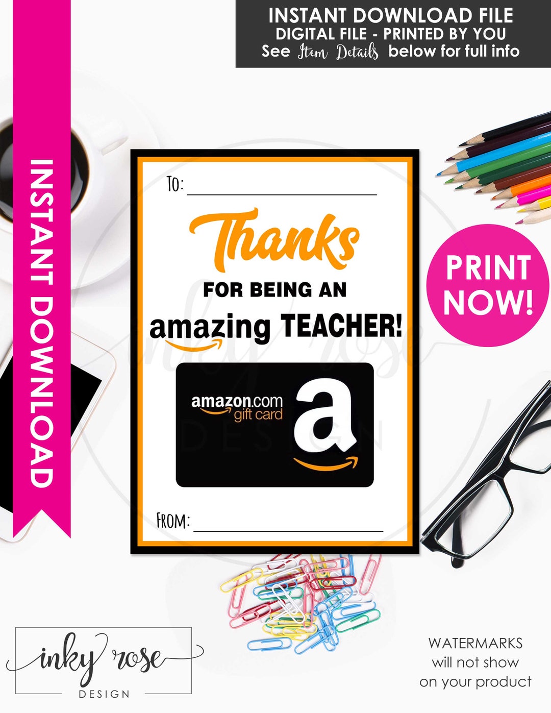 Amazon Gift Card Holder for Teacher PRINTABLE Teacher Appreciation Gift ...