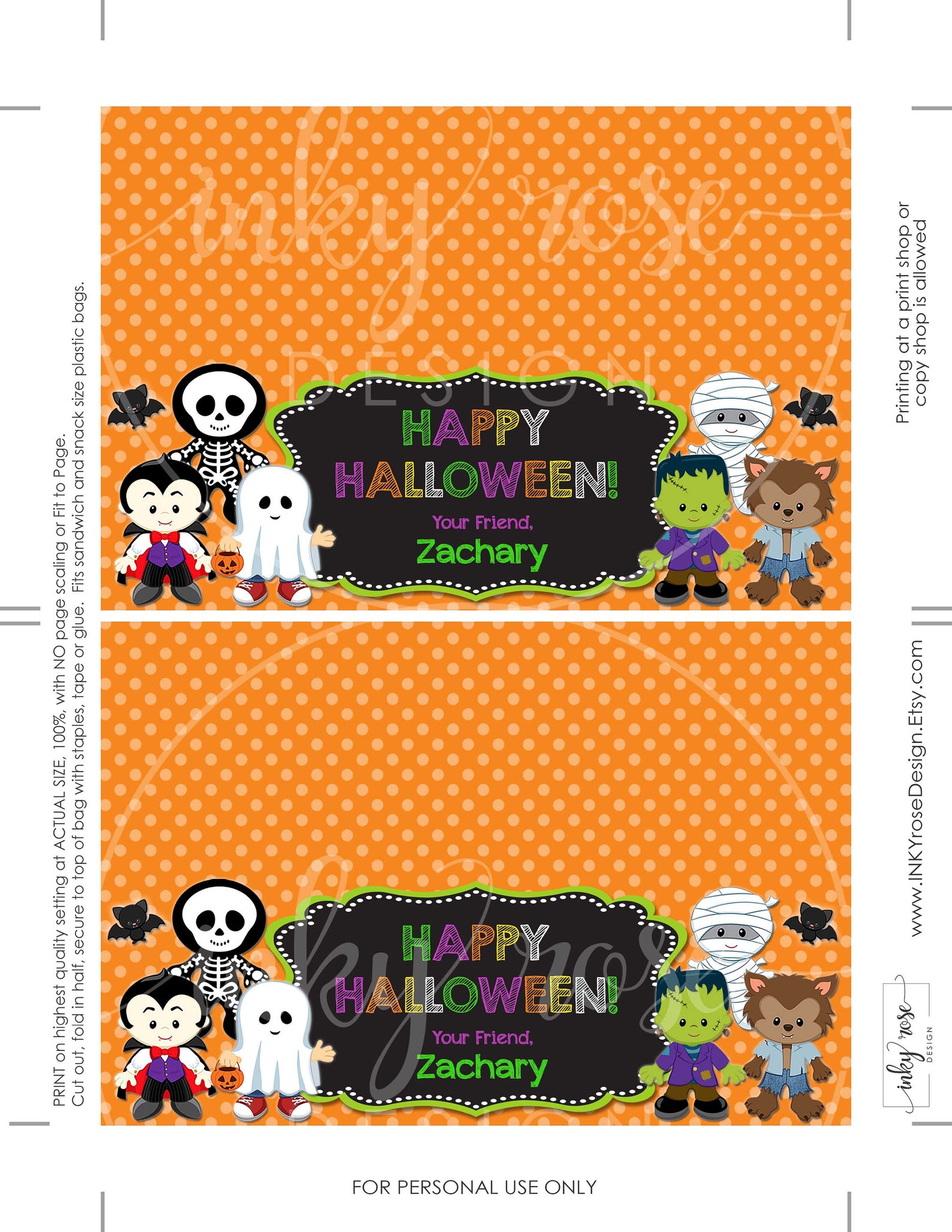 Halloween Treat Bag Toppers PRINTABLE Halloween Birthday Party | Etsy