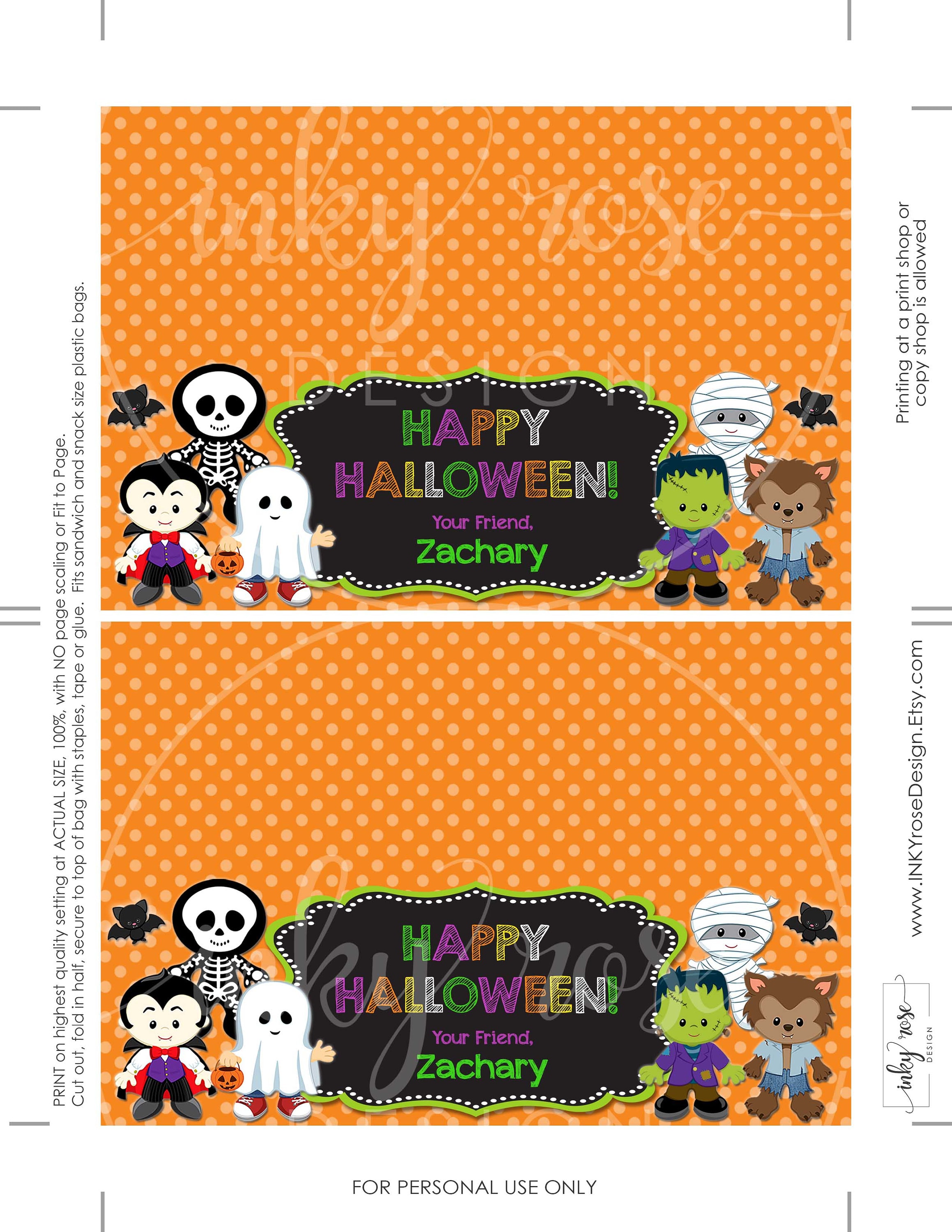Halloween Treat Bag Toppers PRINTABLE Halloween Birthday Party | Etsy