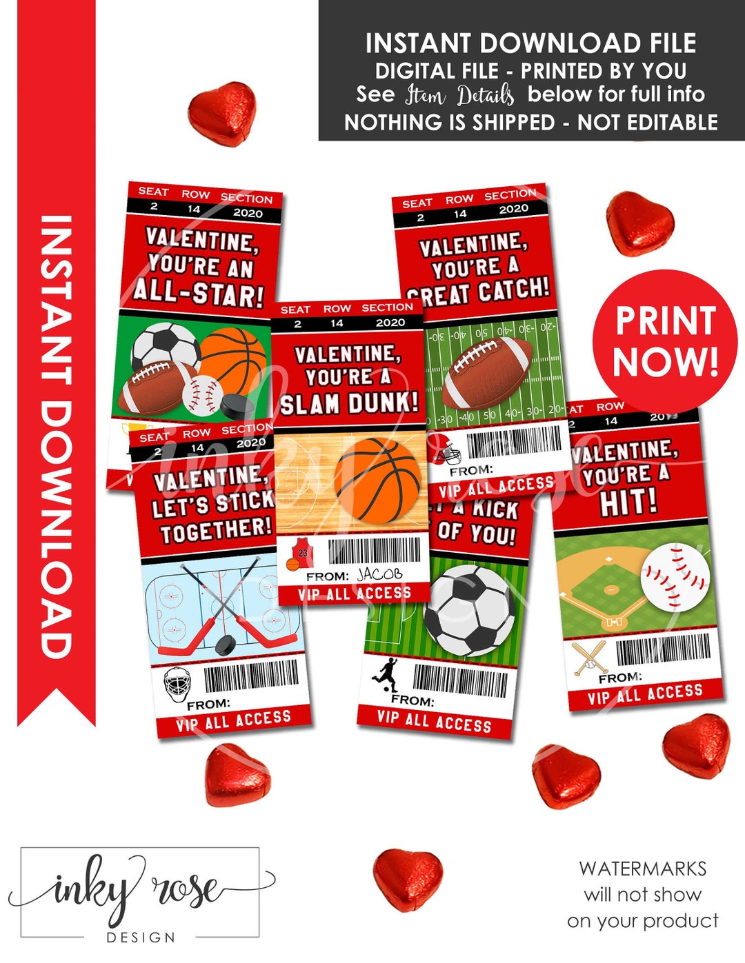 Sports Valentines Cards INSTANT DOWNLOAD Personalized Kids - Etsy