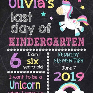 Last Day of School Sign Unicorn Chalkboard PRINTABLE, Last Day of ...