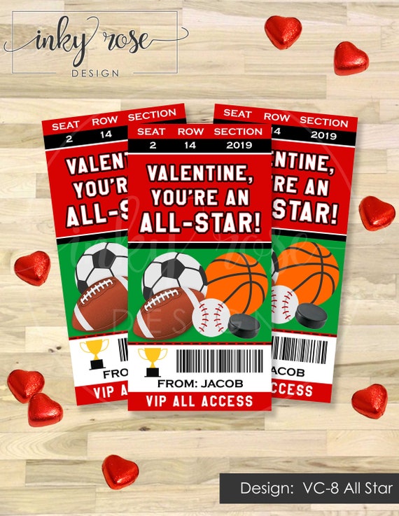 Sports Valentines Cards Personalized Kids Valentine's Day | Etsy
