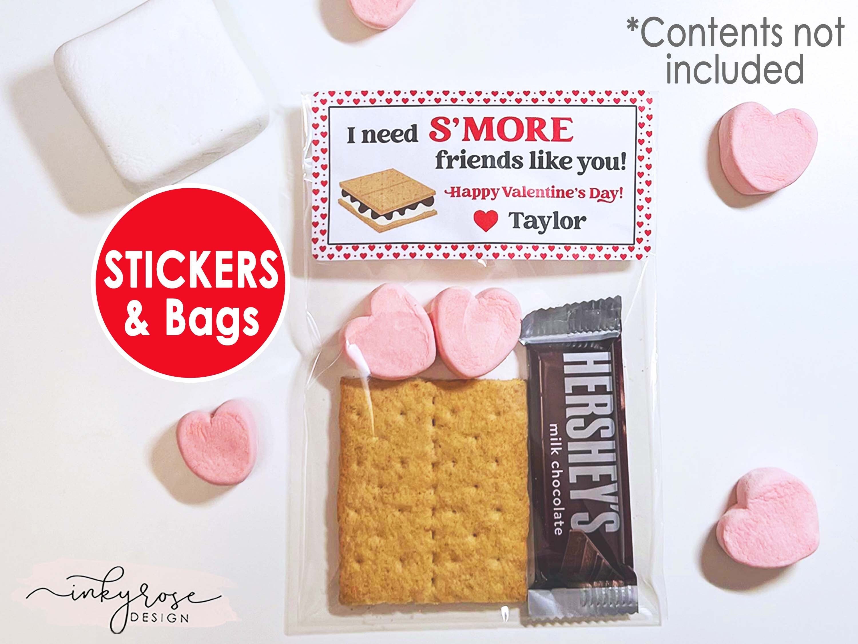Smore Valentines Stickers and Bags, PRINTED Valentine Smores Kit Treat ...