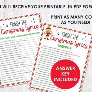 Christmas Song Trivia Game, Christmas Party Games PRINTABLE, Finish the ...