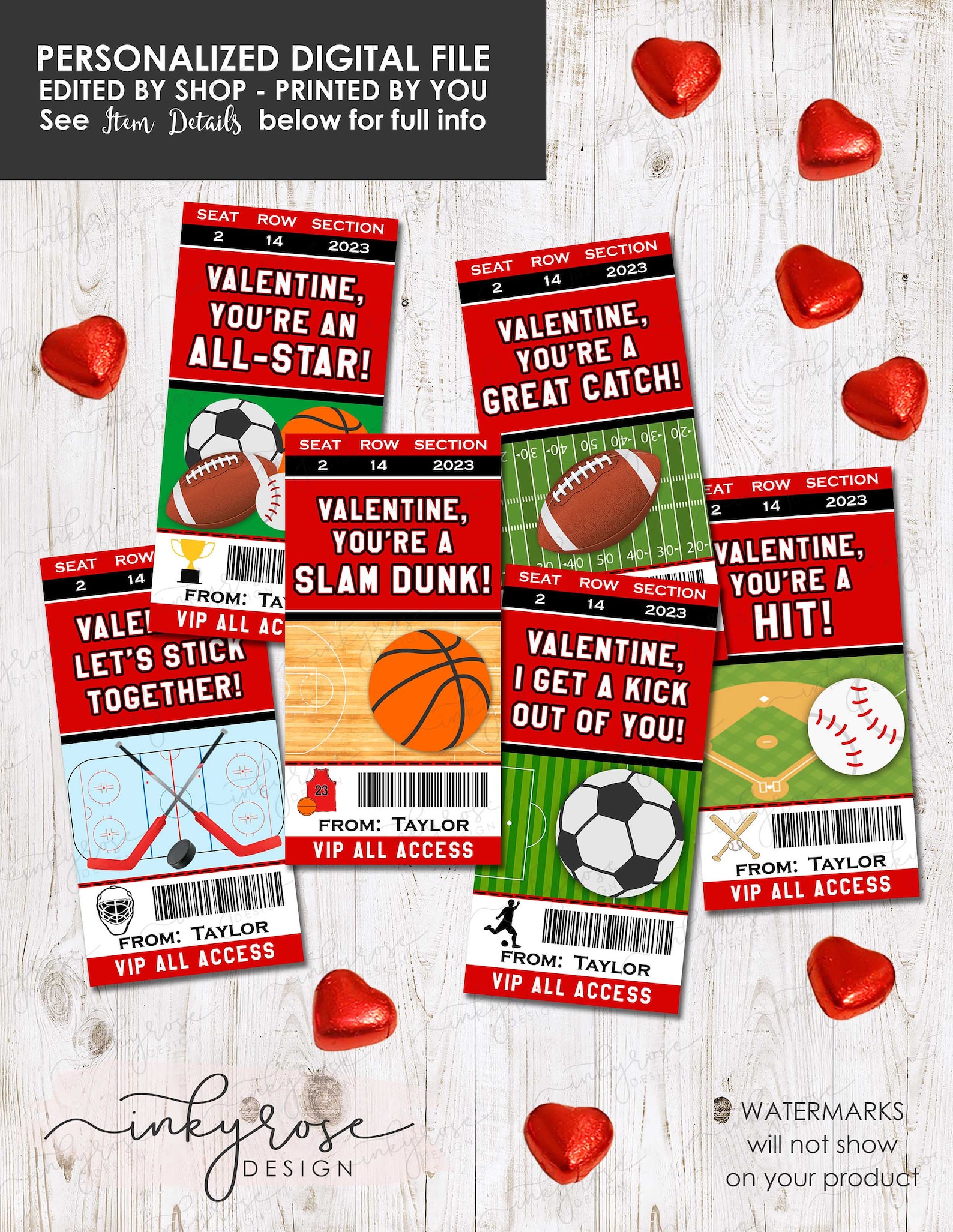 Sports Valentines Cards Personalized Kids Valentine's Day - Etsy