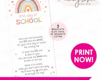 First Day of School Bracelet PRINTABLE Instant Download, Back to School ...