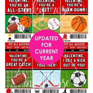 Sports Valentines Cards INSTANT DOWNLOAD, Personalized Kids Valentine's ...