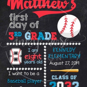 Baseball First Day of School Chalkboard Sign PRINTABLE, 1st Day of 3rd ...