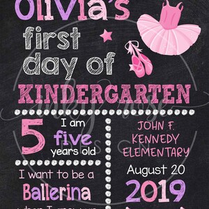 Ballerina First Day of School Sign PRINTABLE, 1st Day of Kindergarten ...