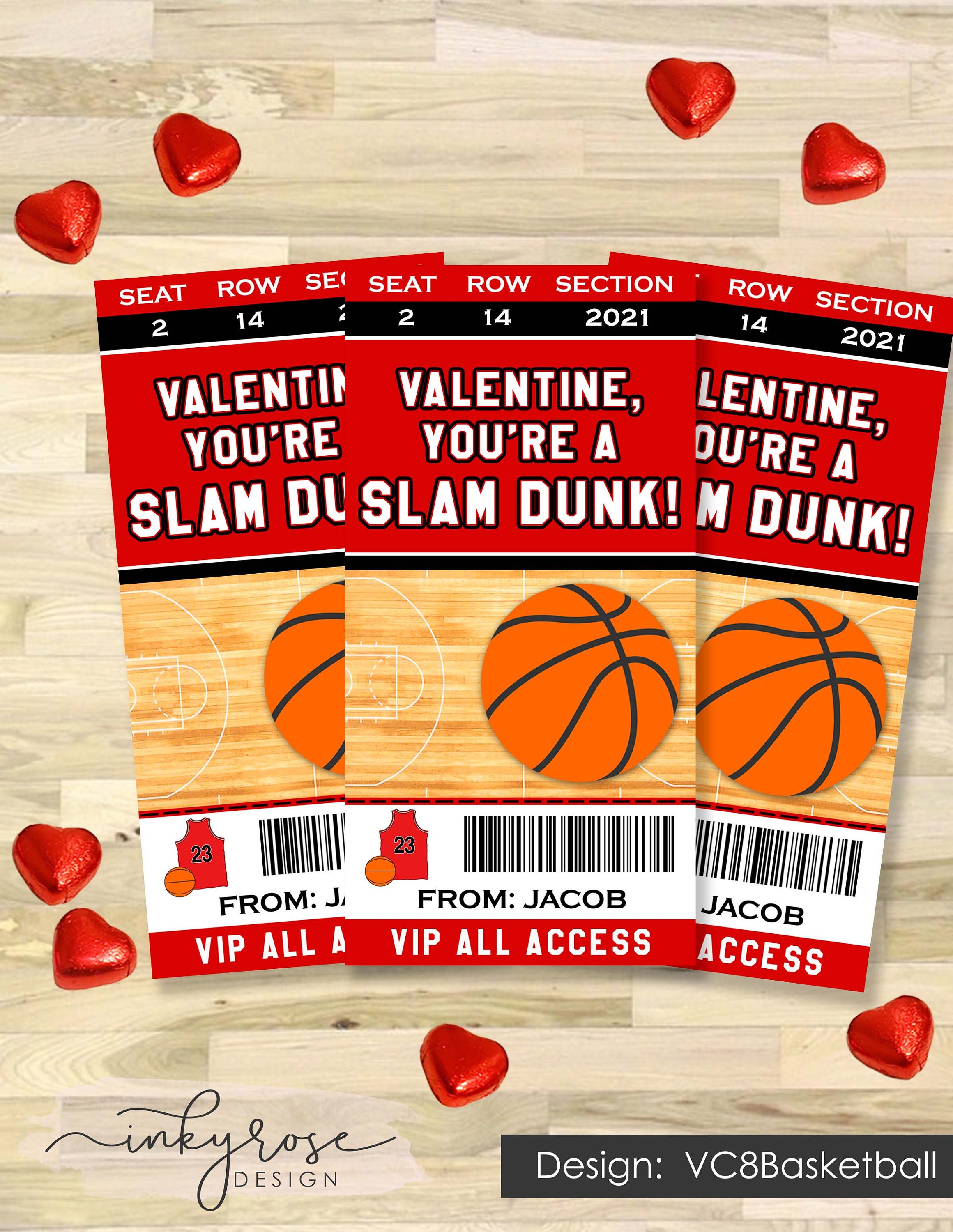 Basketball Valentines Day Card Personalized Kids Valentines - Etsy