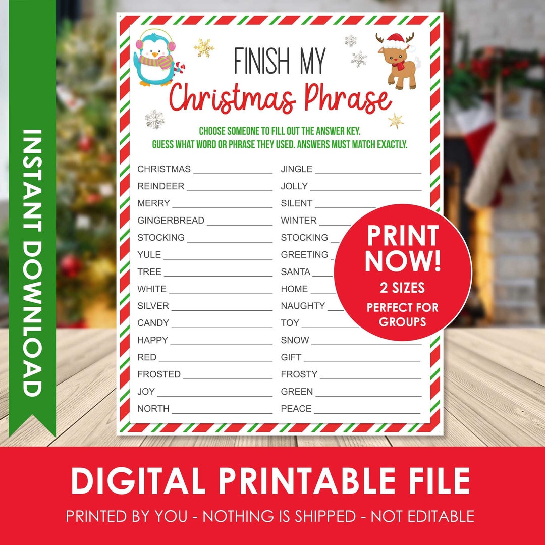 Finish My Christmas Phrase Game, Christmas Party Games PRINTABLE ...