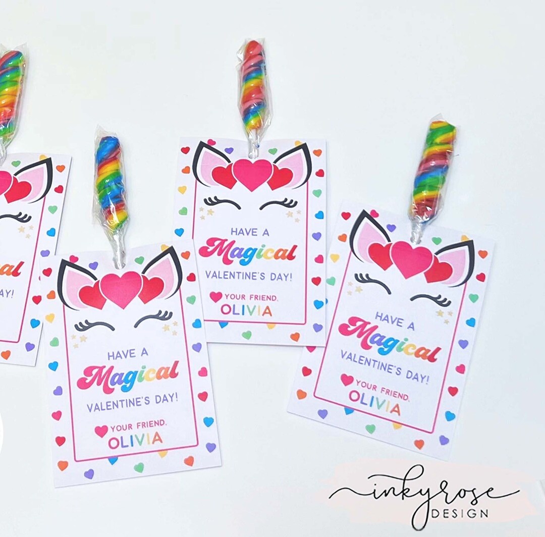Unicorn Valentine Cards Lollipop or Pencil, PRINTABLE Unicorn Valentine ...