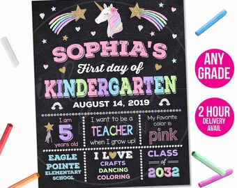 Editable First Day of Kindergarten Sign Unicorn First Day of - Etsy