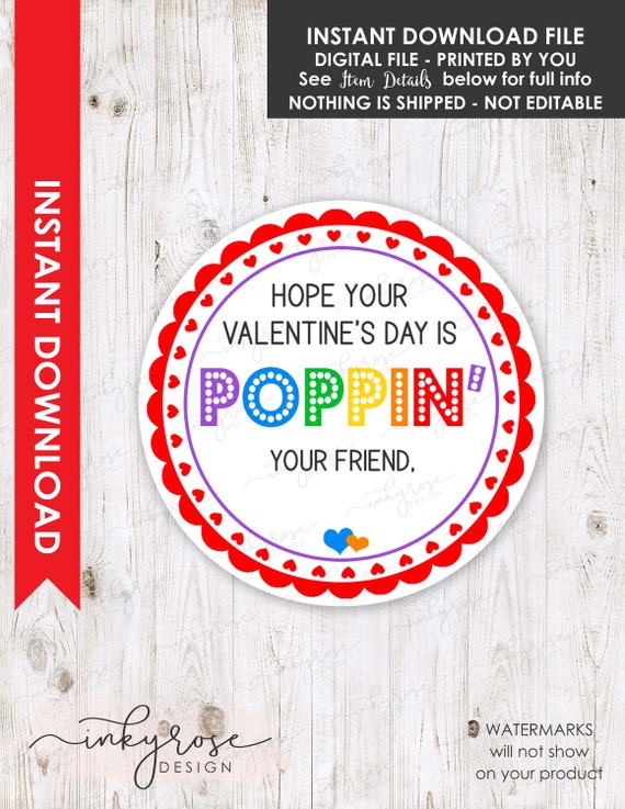 Pop It Tag Valentine PRINTABLE Sticker Tag Label Instant | Etsy
