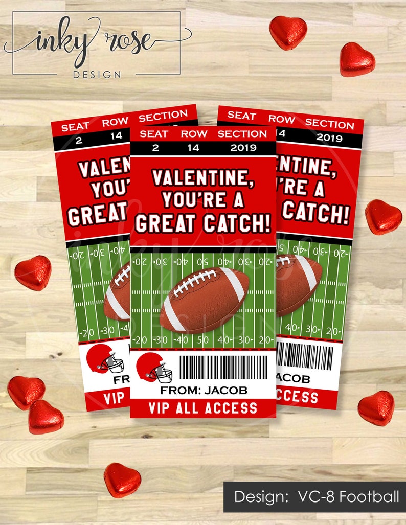 Football Valentine Cards Personalized Kids Valentine's | Etsy